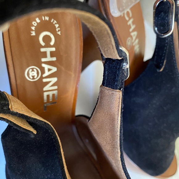 CHANEL | Shoes | Chanel Clogs 75 Black Suede Adjustable Ankle Strap ...